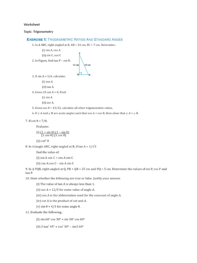 Worksheet Trigonometry | PDF