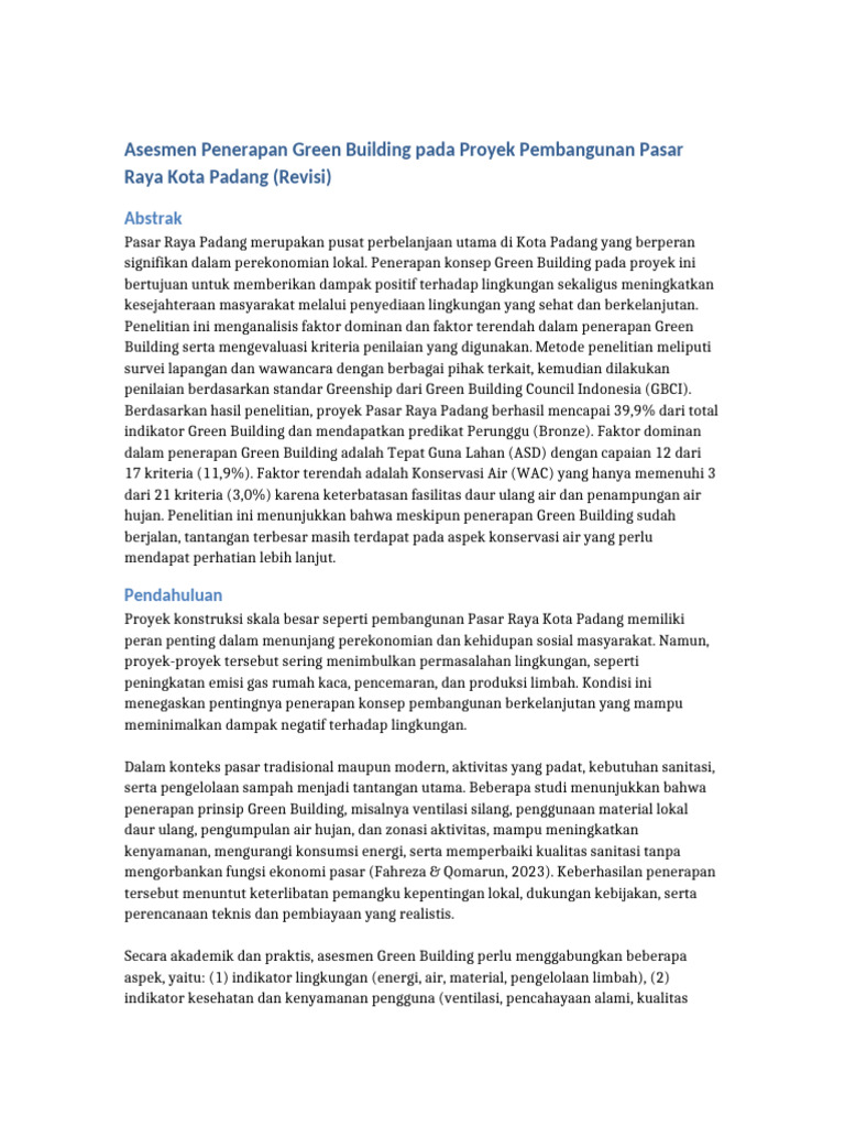 Asesmen Green Building Pasar Raya Padang | PDF