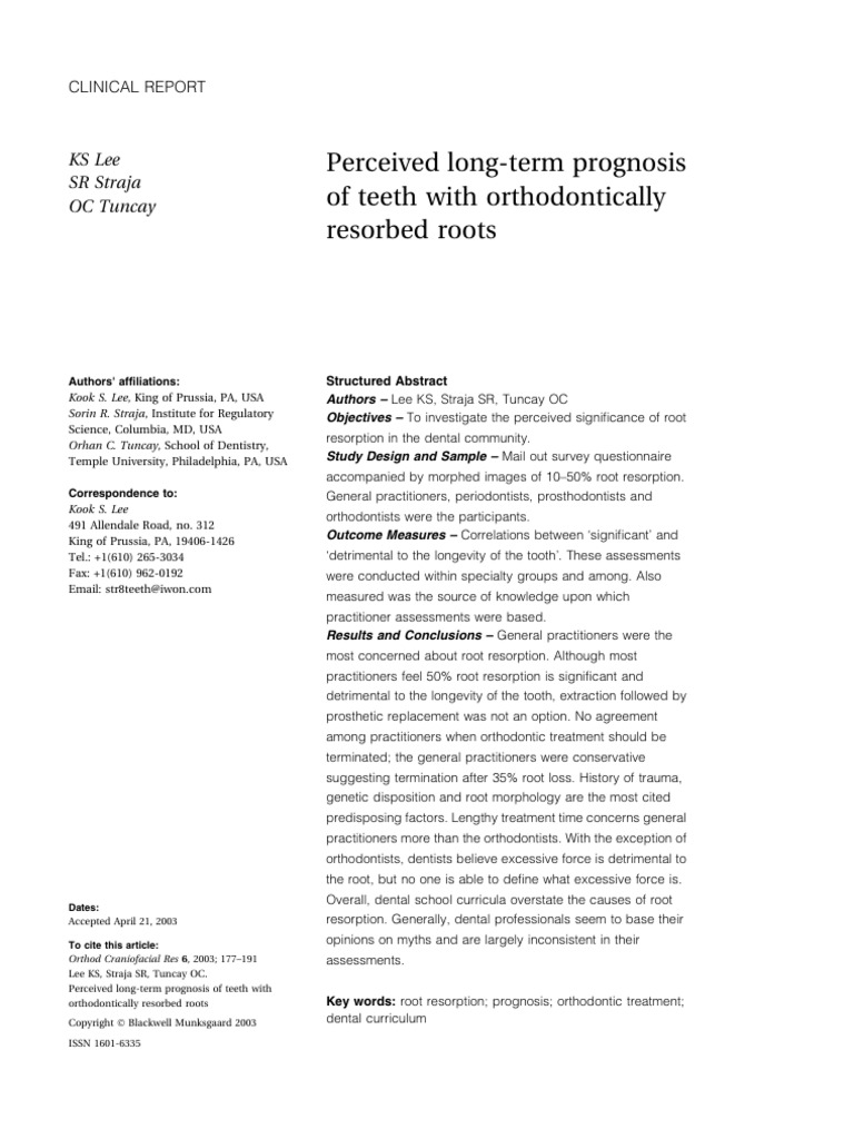 Long-term Prognosis of Resorbed Roots | PDF | Orthodontics | Human Tooth