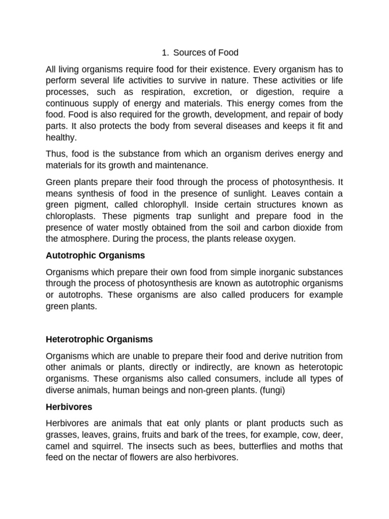 All Living Organisms Require Food For Their Existence | PDF | Foods ...