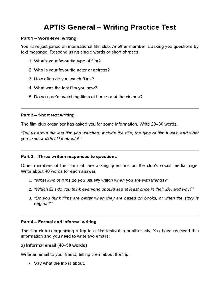 Aptis General Writing Task 1 | PDF