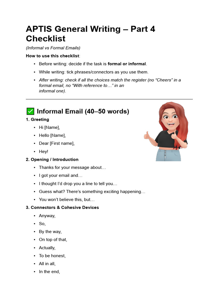 Informal Vs Formal Writing Elements CHECKLIST | PDF
