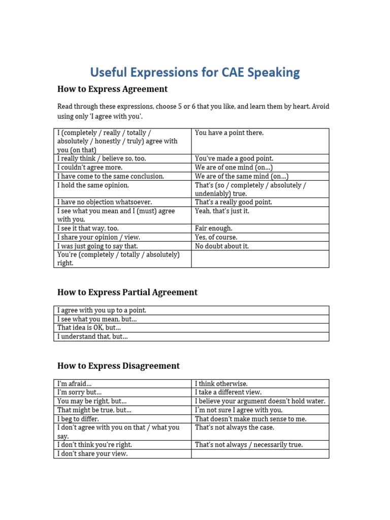 CAE Speaking Useful Expressions | PDF | Psychological Concepts | Epistemology