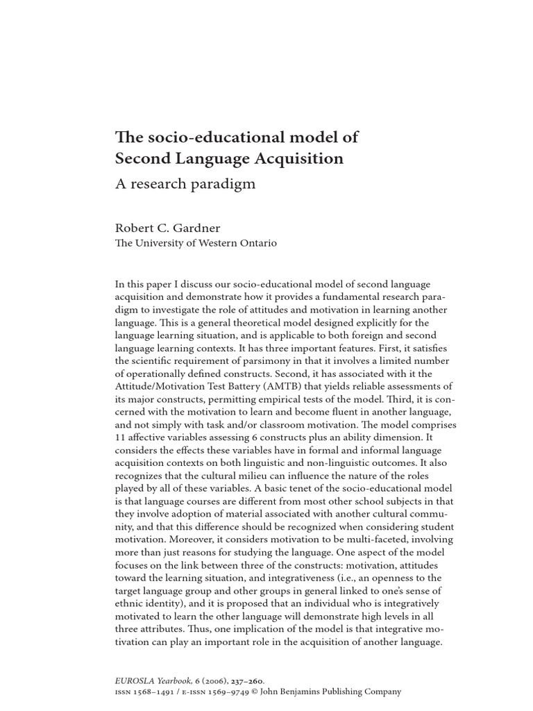 Gardner's Socio-Educational Model Explained | PDF | Motivational ...