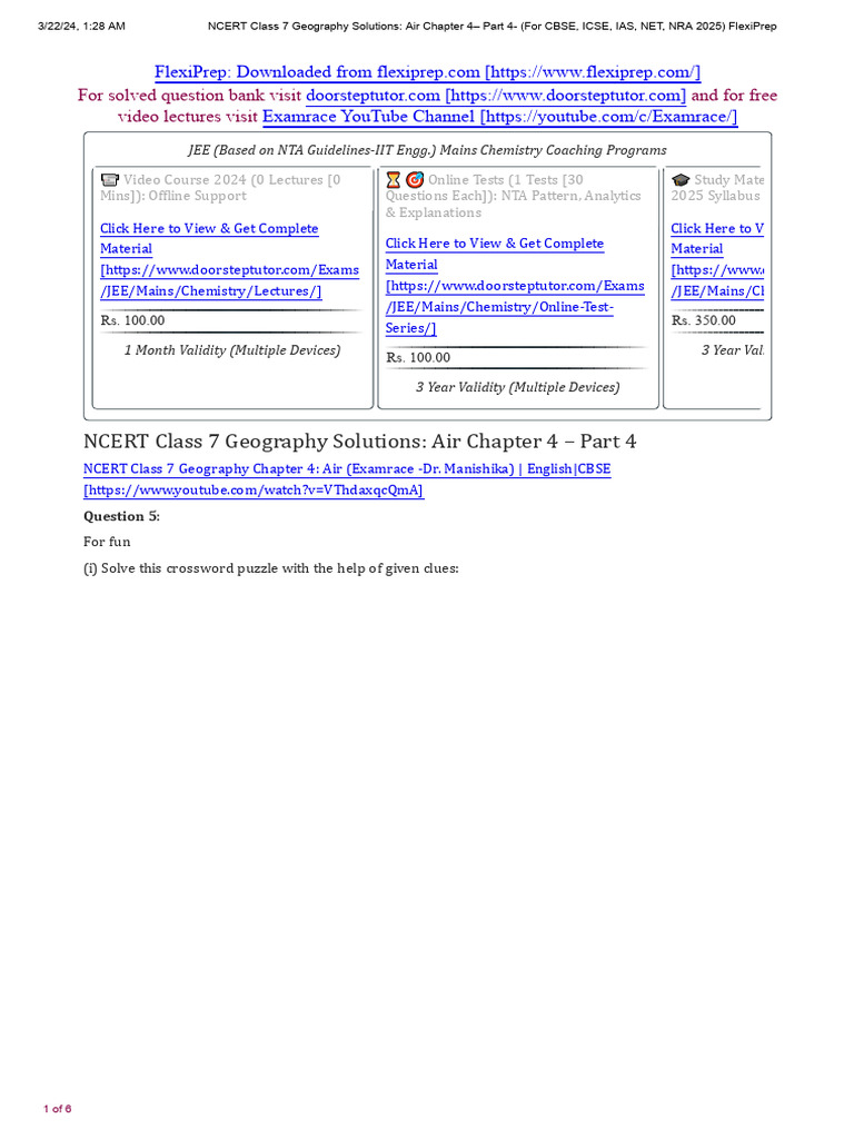 NCERT Class 7 Geography Ch 4 Air Part 4 | PDF | Atmosphere Of Earth ...