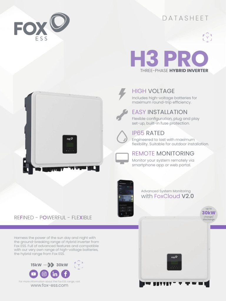 Fox H3 Pro Hybrid Inverter Datasheet | PDF | Alternating Current ...