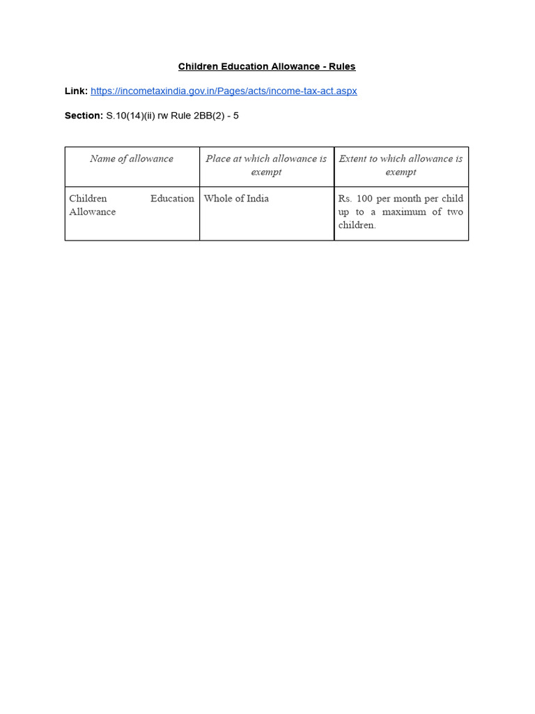Children Education Allowance Exemption | PDF