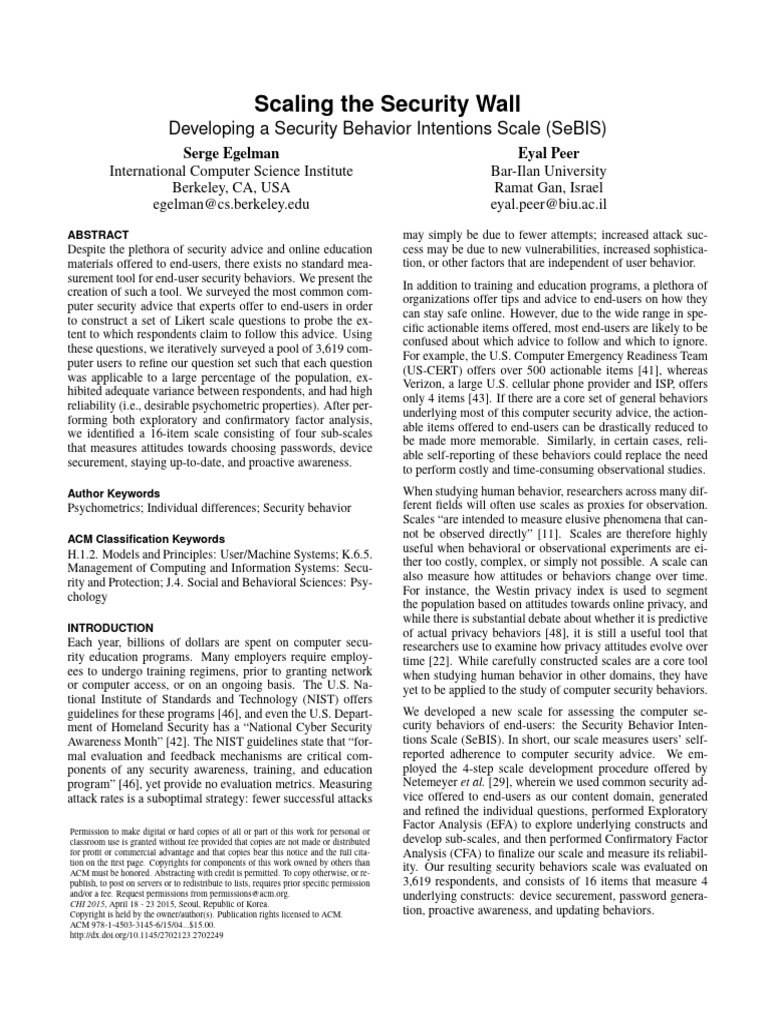 Security Behavior Intentions Scale (SeBIS) | PDF | Cost Of Living | Privacy