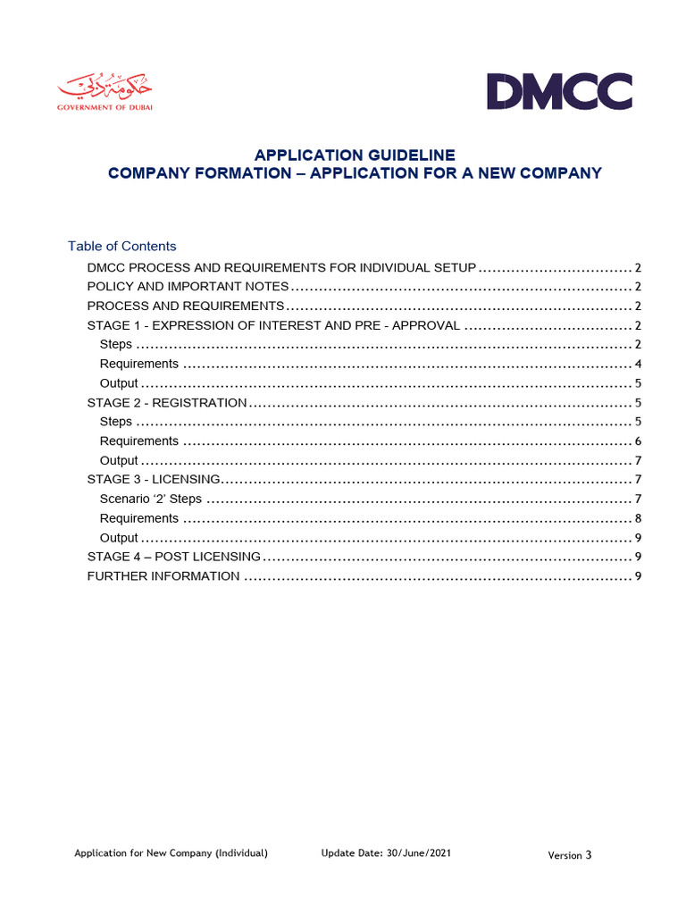 DMCC New Company Application Guide | PDF | Lease | Private Law