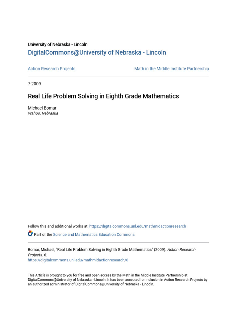 Eighth Grade Real-Life Math Solutions | PDF | National Council Of ...