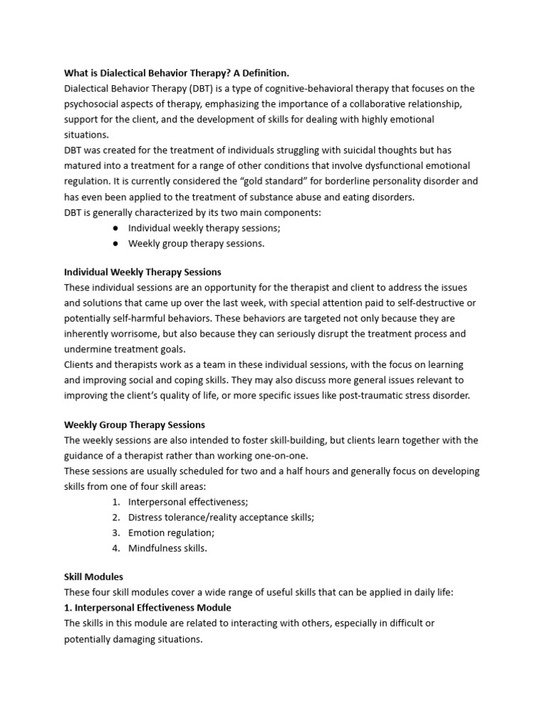 What Is Dialectical Behavior Therapy | PDF | Dialectical Behavior ...