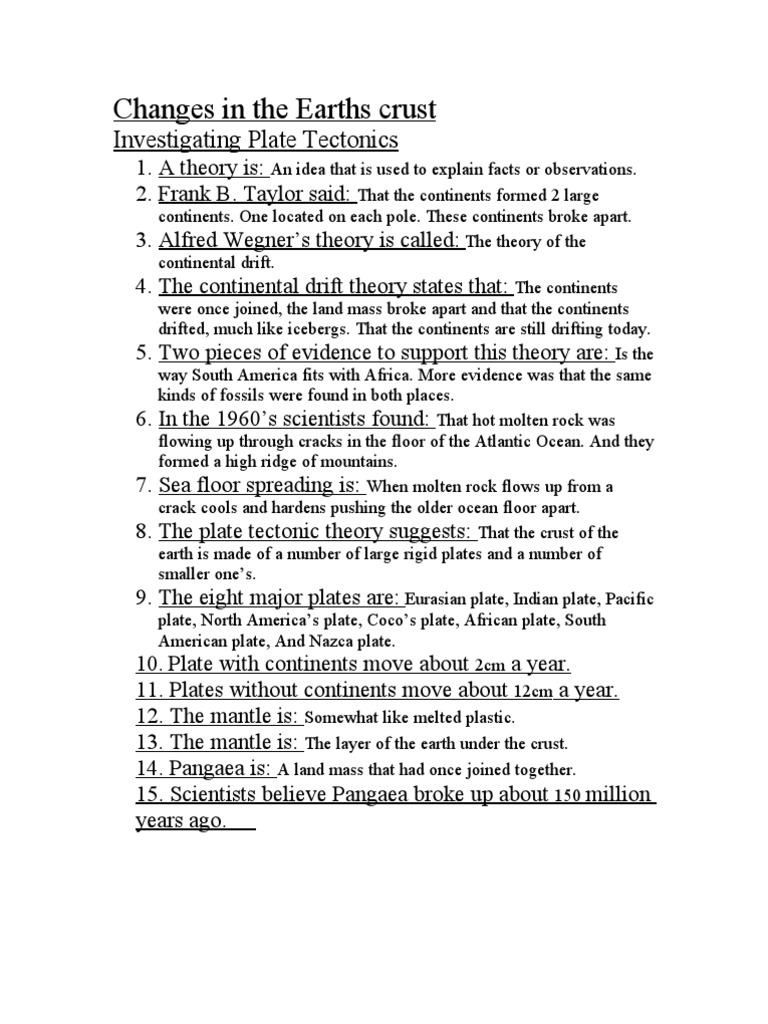 Changes in The Earths Crust | PDF | Plate Tectonics | Continent