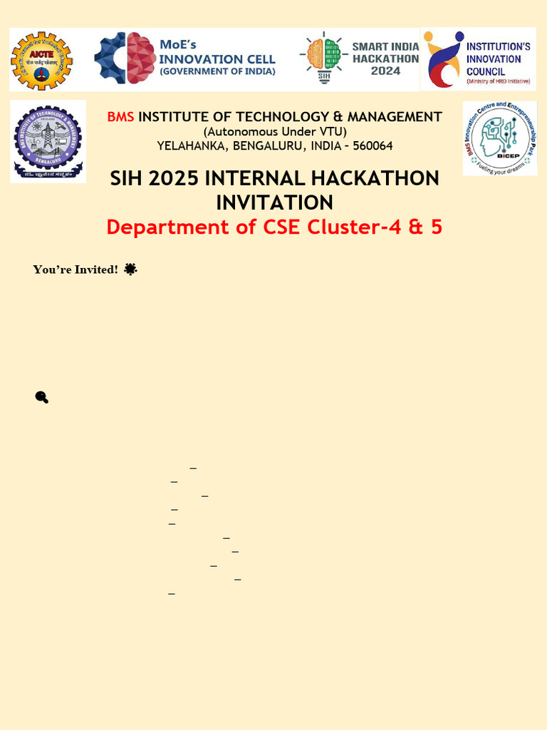 SIH - 2025 - Internal Hackathon - Student Invitation | PDF