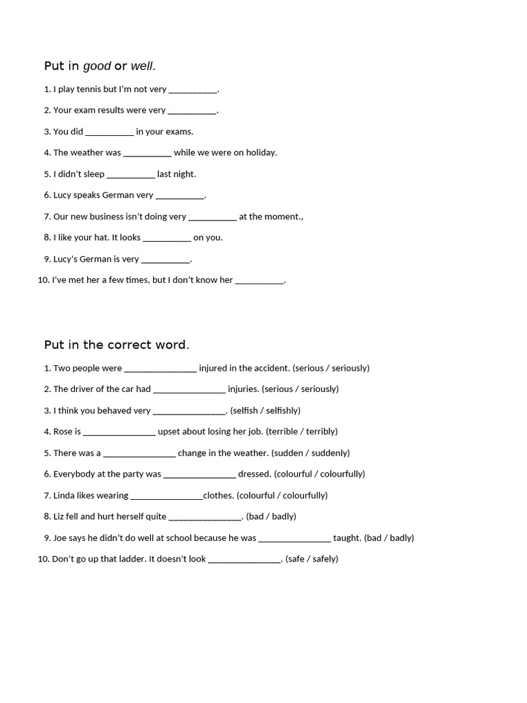 Put in Good or Well | PDF