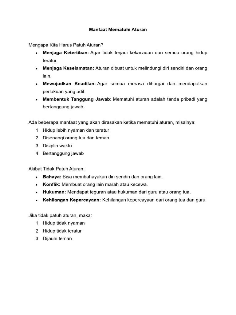 Manfaat Mematuhi Aturan untuk Anak SD | PDF