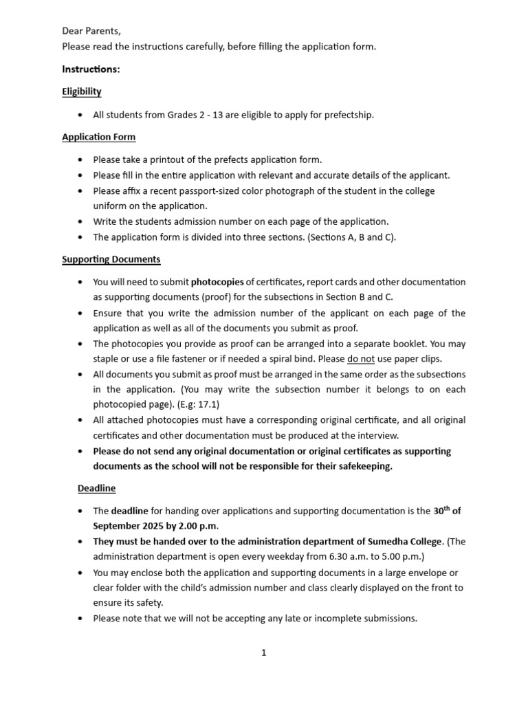 Prefect Application 2025,26 | PDF