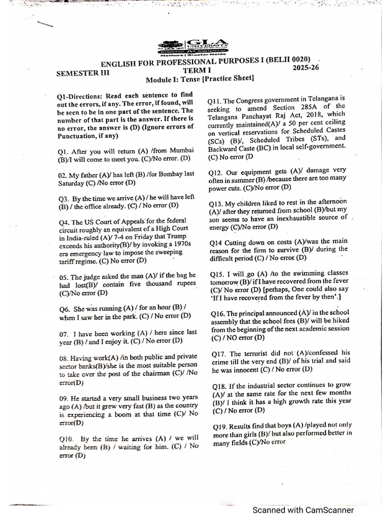 Tenses Practice Sheet | PDF