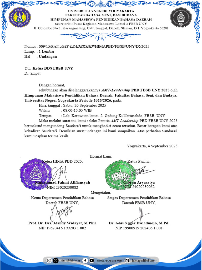 Yth. Ketua Bds FBSB Uny | PDF
