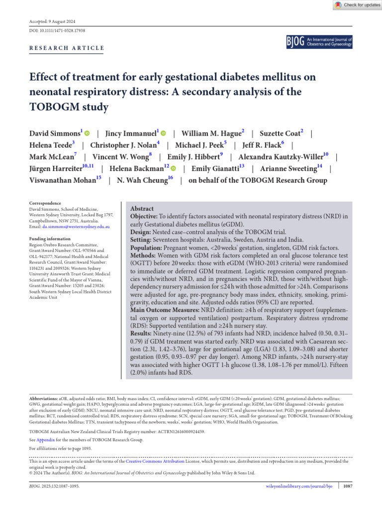 BJOG - 2024 - Simmons - Effect of Treatment For Early Gestational ...