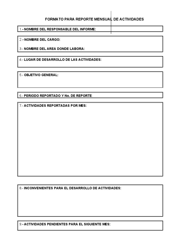 Formato de Reporte Mensual de Actividades Formato de Reporte Mensual de Actividades