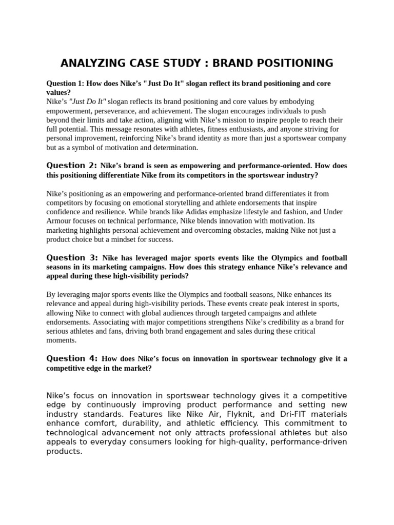 Nike's Brand Positioning Strategy Analysis | PDF | Brand | Nike
