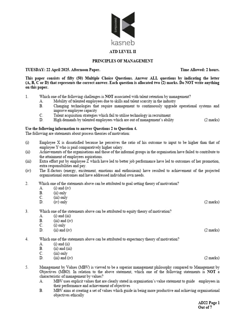 Principles of Management Past Papers | PDF | Motivation | Motivational