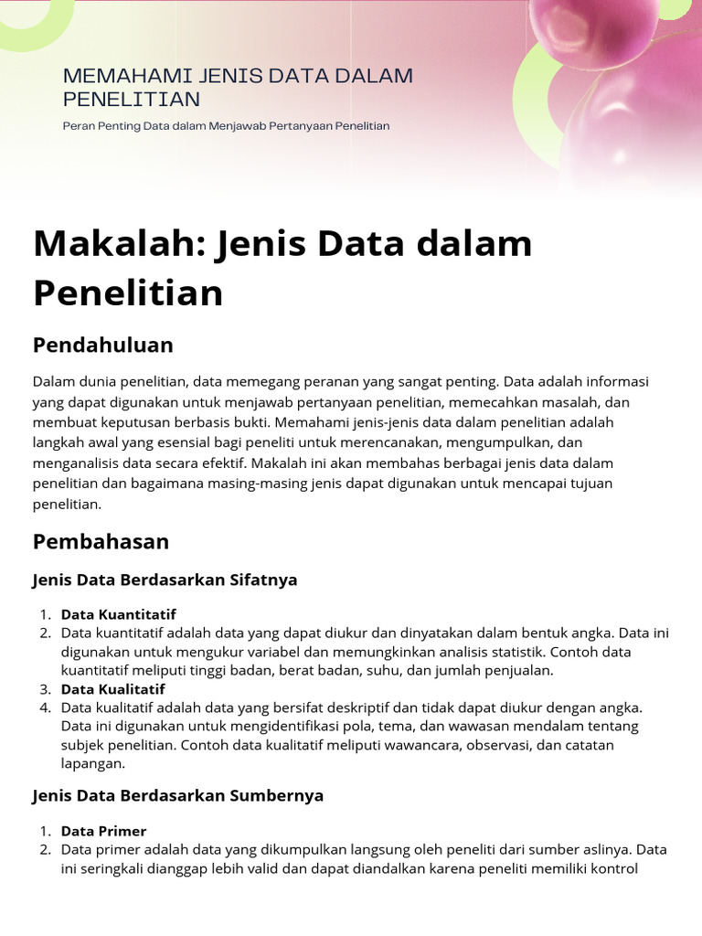 Jenis Data dalam Penelitian yang Efektif | PDF