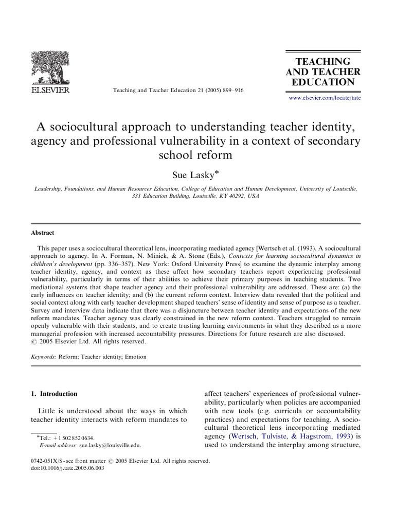Teacher Identity and Agency in Reform | PDF | Teachers | Identity ...