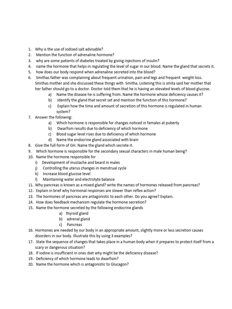 Control and Coordination Worksheet Answers | PDF | Hormone | Endocrine ...