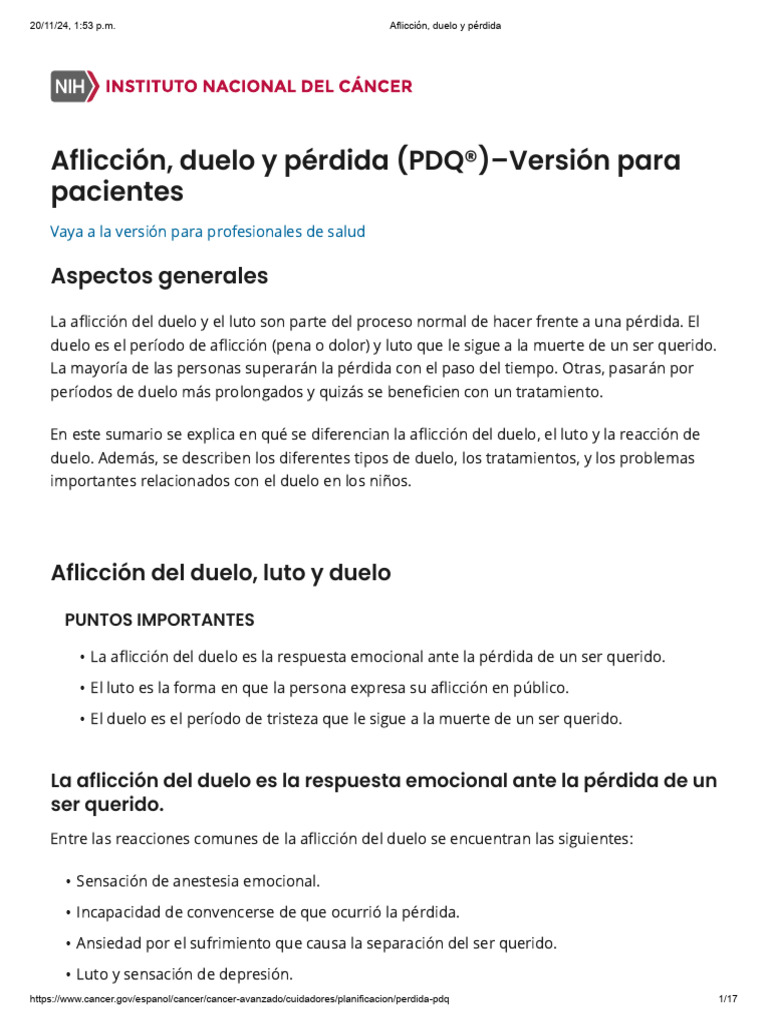 Duelo y aflicción: guía para pacientes | PDF | Dolor | Terapia de ...
