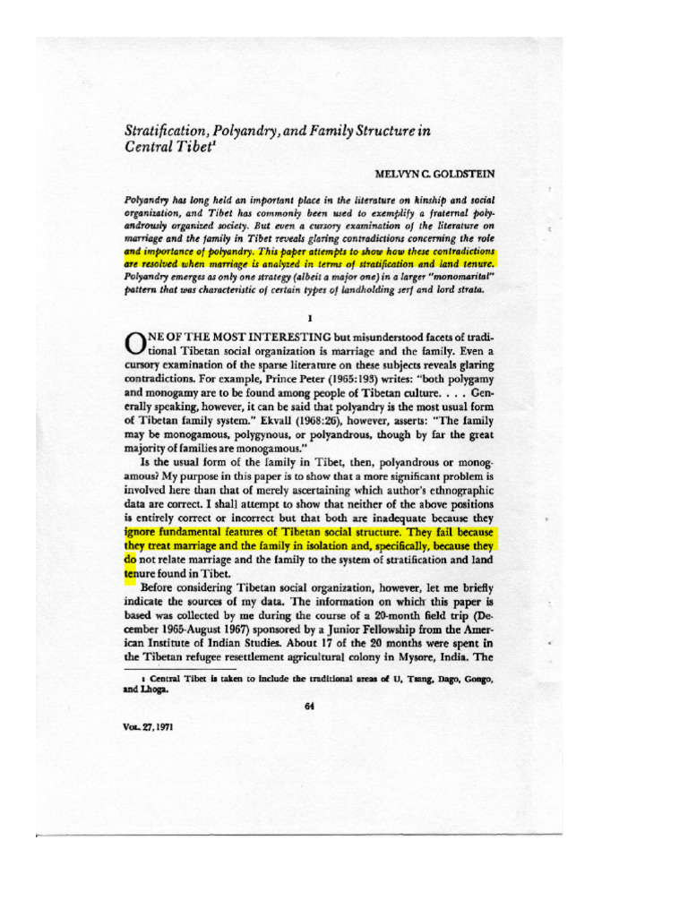 Stratification, Polyandry, and Family Structure in Central Tibet | PDF