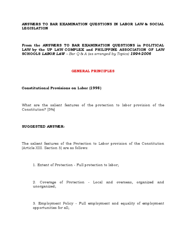 Answers To Bar Examination Questions in Labor Law | PDF | United States ...