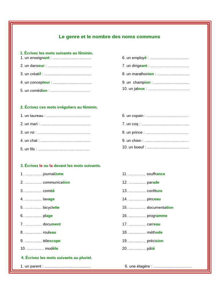 Genre et nombre des noms communs | PDF | Ouverture (échecs) | Théorie ...