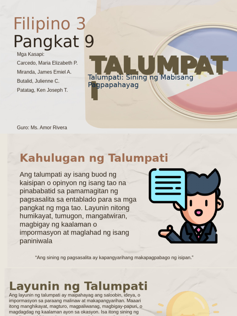 Filipino 3 Group 9 Talumpati 1 1 | PDF