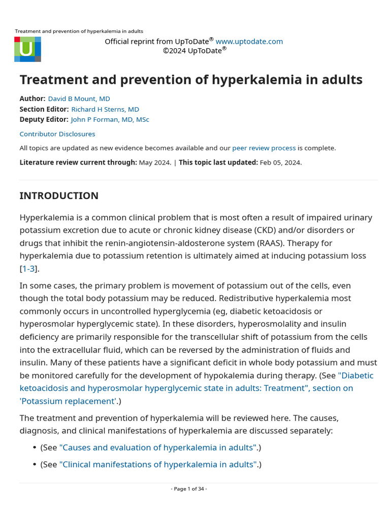 Treatment and Prevention of Hyperkalemia in Adults | PDF | Hypoglycemia ...