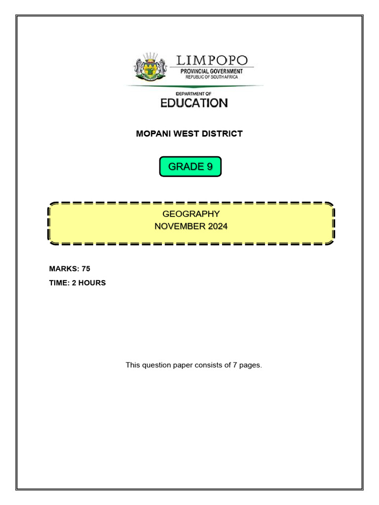 Grade 9 Geography QP Nov 2024 | PDF | Erosion | Soil