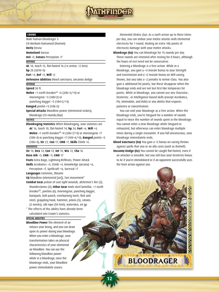 Pathfinder Character Stats: Bloodrager & Investigator | PDF