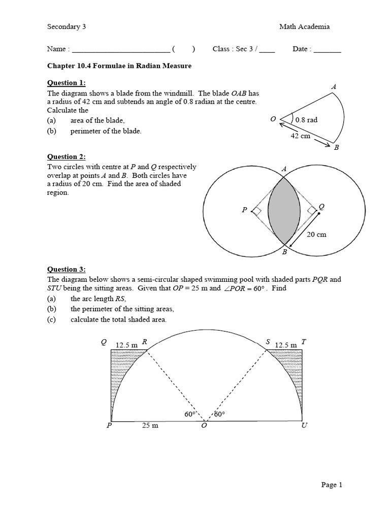 S3 Arc Length and Area Sector (Radian Formula) | PDF | Circle | Area