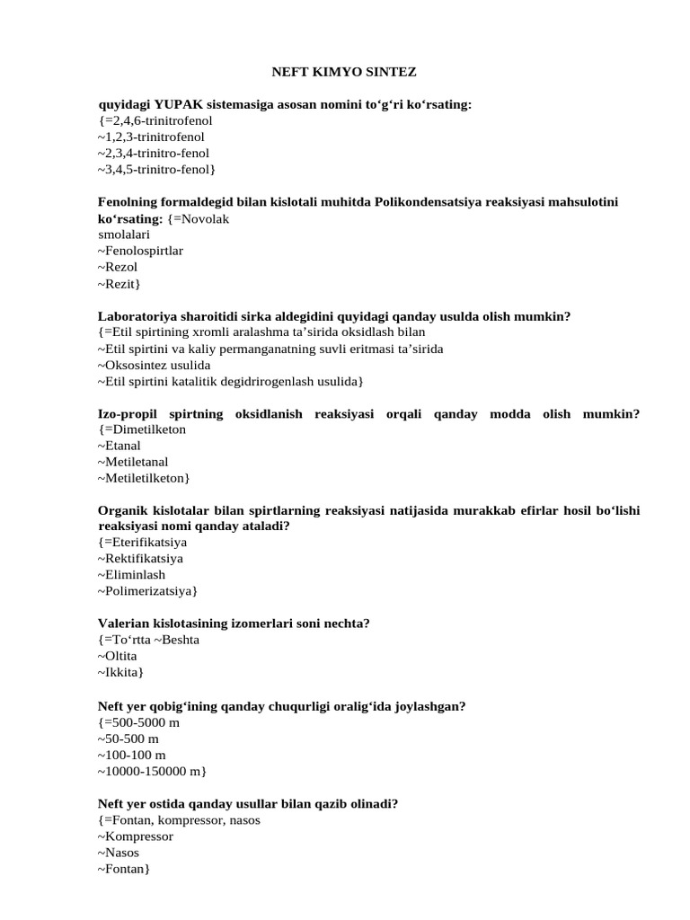 Neft Kimyo Sintez | PDF
