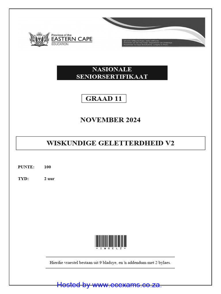 Maths Lit p2 Grade 11 Nov 2024 Afr D - Watermark | PDF