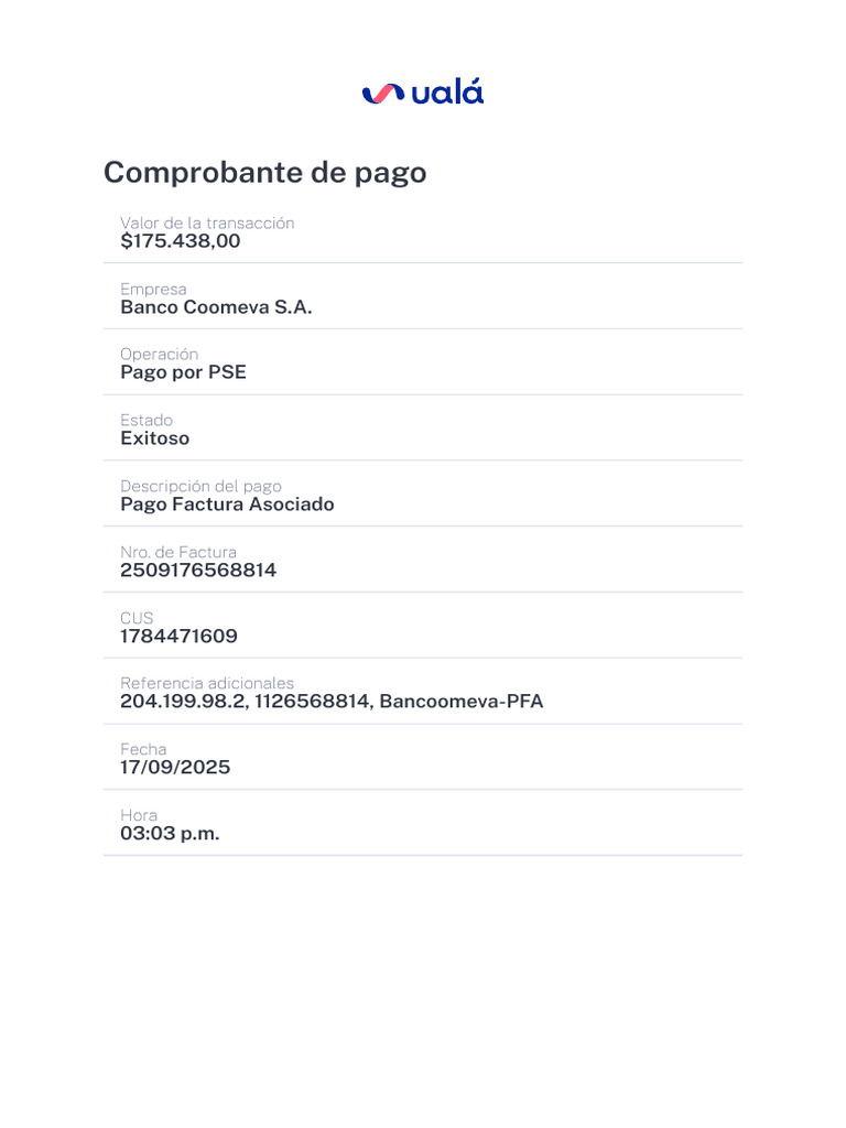 Comprobante Pago PSE - Ualá | PDF