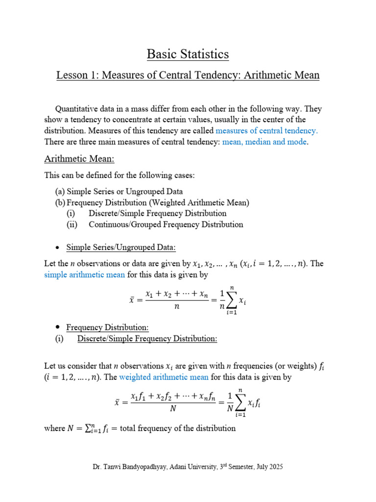 Arithmetic Mean in Statistics Explained | PDF | Mean | Arithmetic Mean