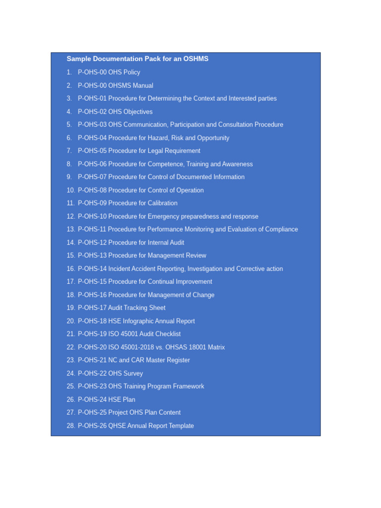 OSHMS Documentation Pack Overview | PDF