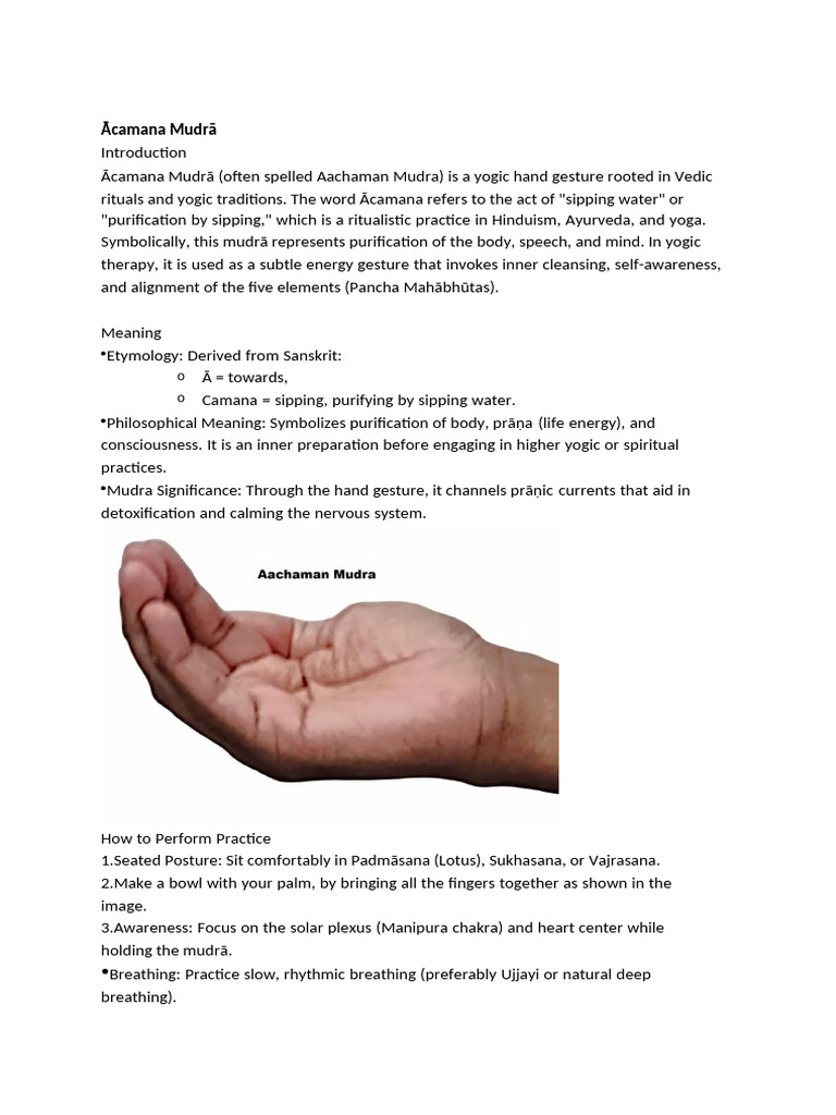 Achamana Mudra: Purification Gesture | PDF | Yoga | Prana