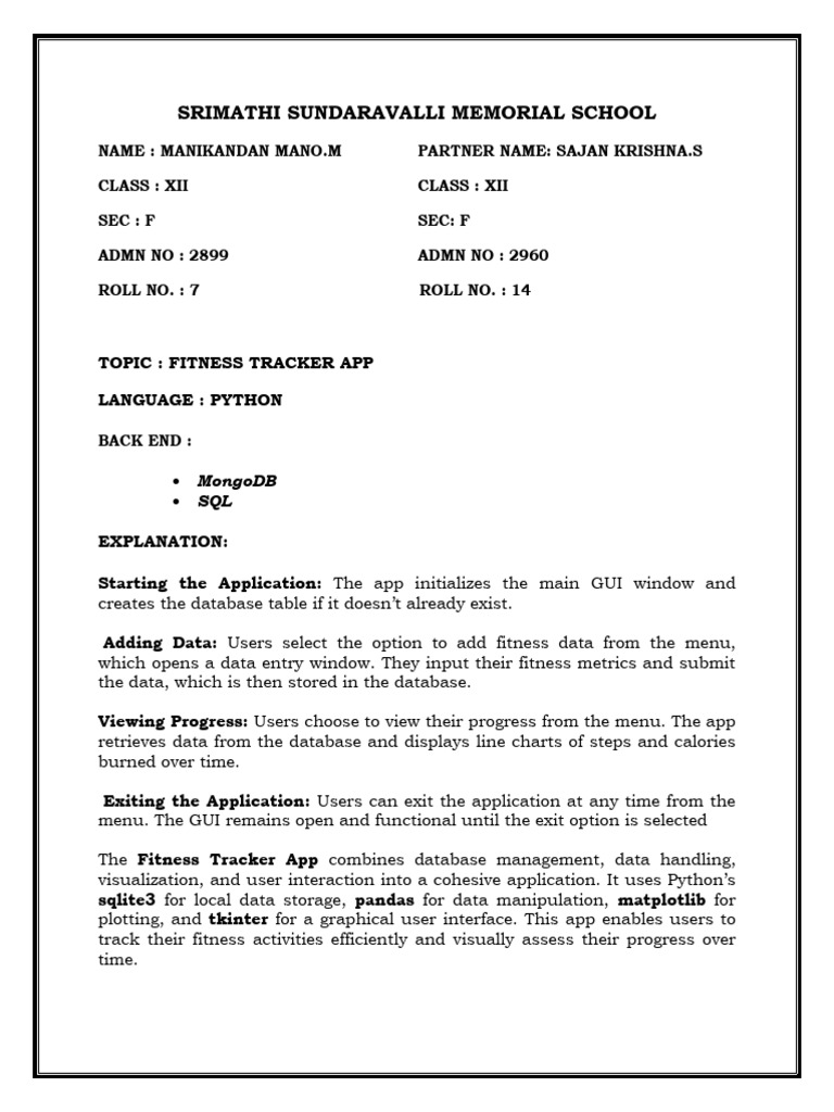 Python Fitness Tracker App Overview | PDF