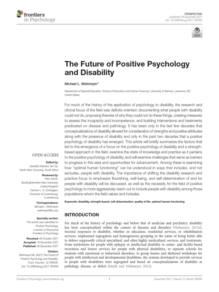 Future of Positive Psychology in Disability | PDF | Positive Psychology ...