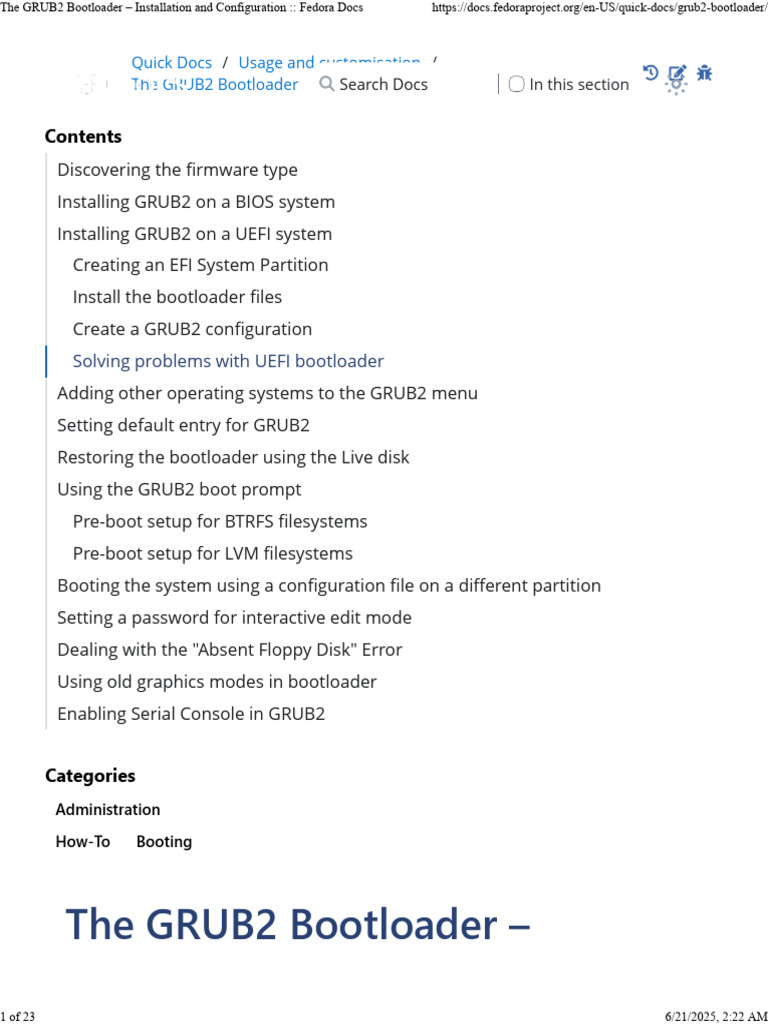 The GRUB2 Bootloader - Installation and Configuration - Fedora Docs | PDF | Booting | Operating ...