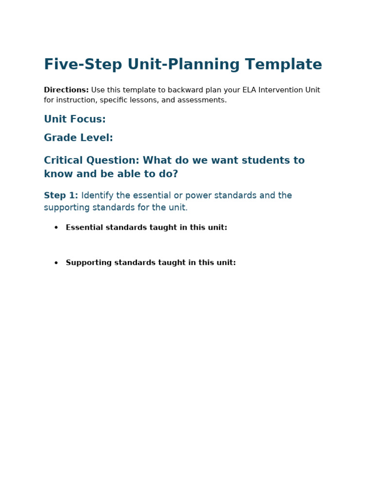 ELA Unit Planning Template Guide | PDF | Learning | Behavior Modification