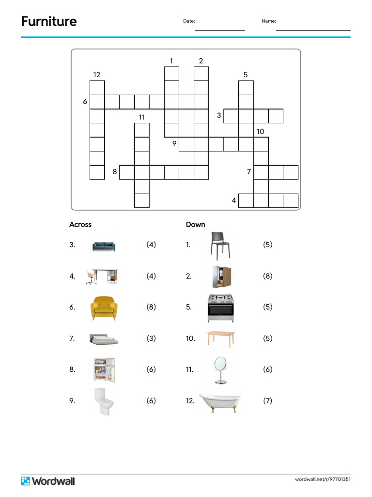 Furniture Crossword Puzzle Template | PDF