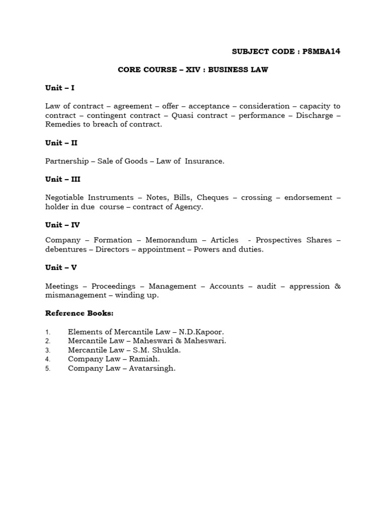 Business Law Course Overview P8MBA14 | PDF